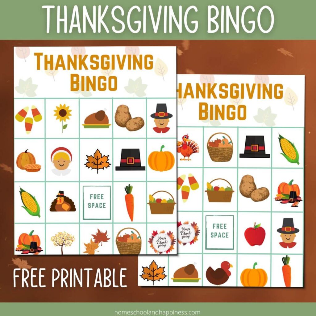 Thanksgiving Bingo Cards Free Printable Game for Kids
