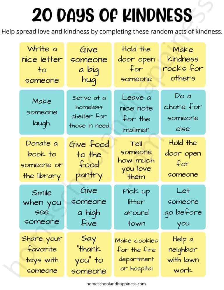 20 Day Kindness Challenge Printable Activities