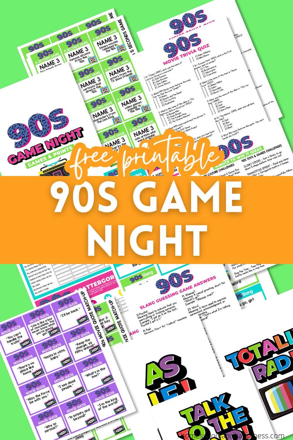 90s Game Night Free Printable