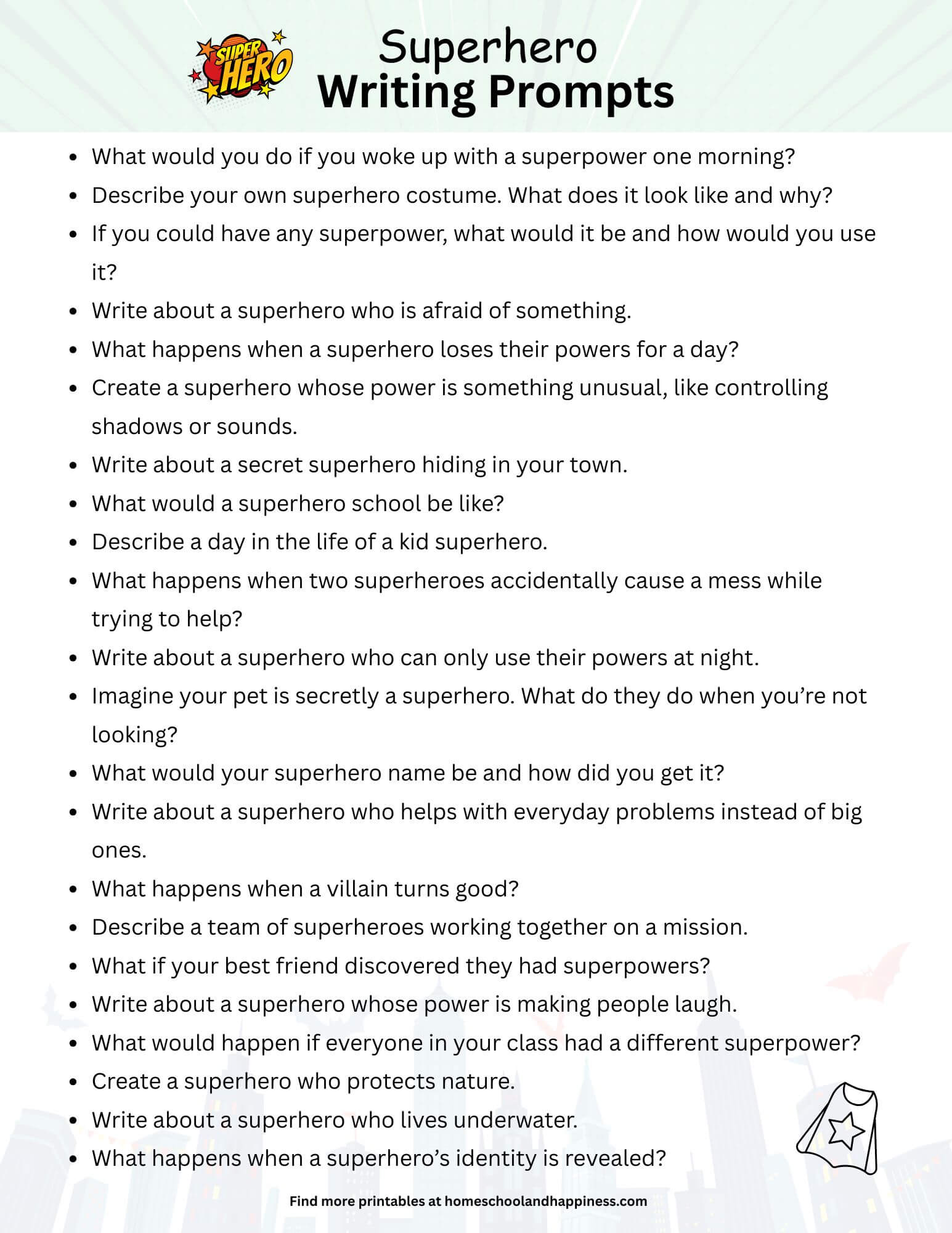 Superhero Writing Prompts for Kids (50 Story Ideas)