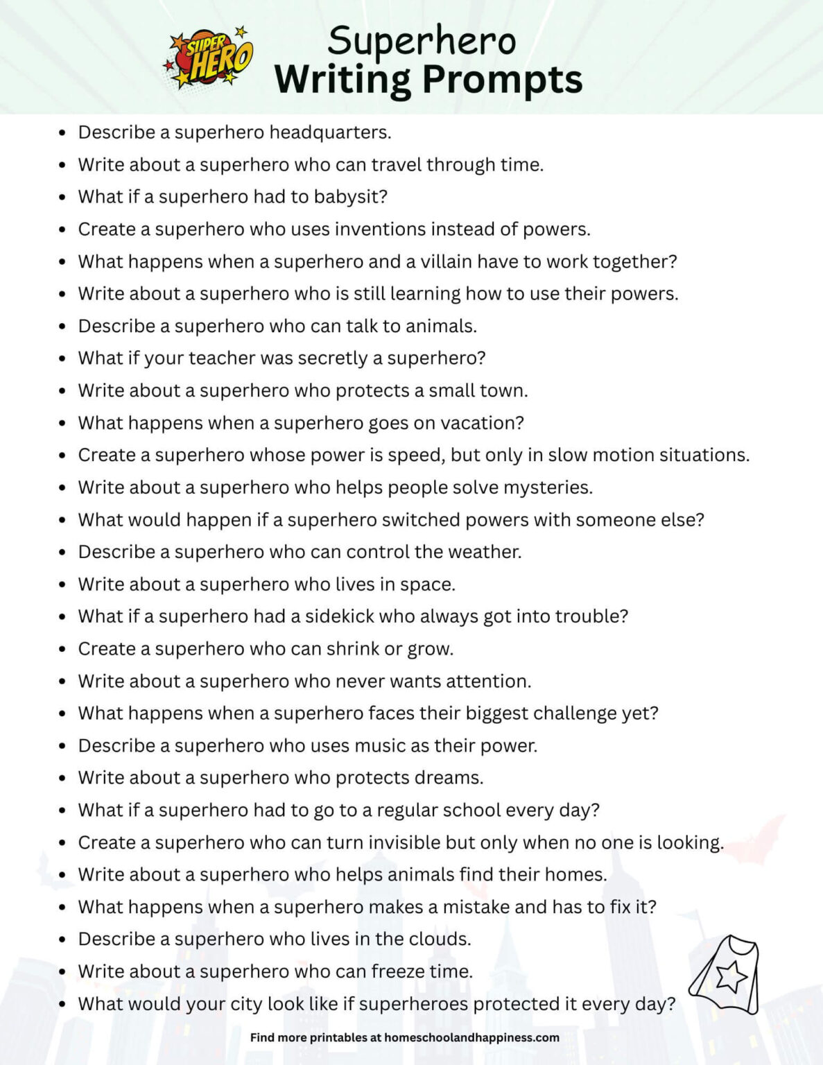 Superhero Writing Prompts for Kids (50 Story Ideas)