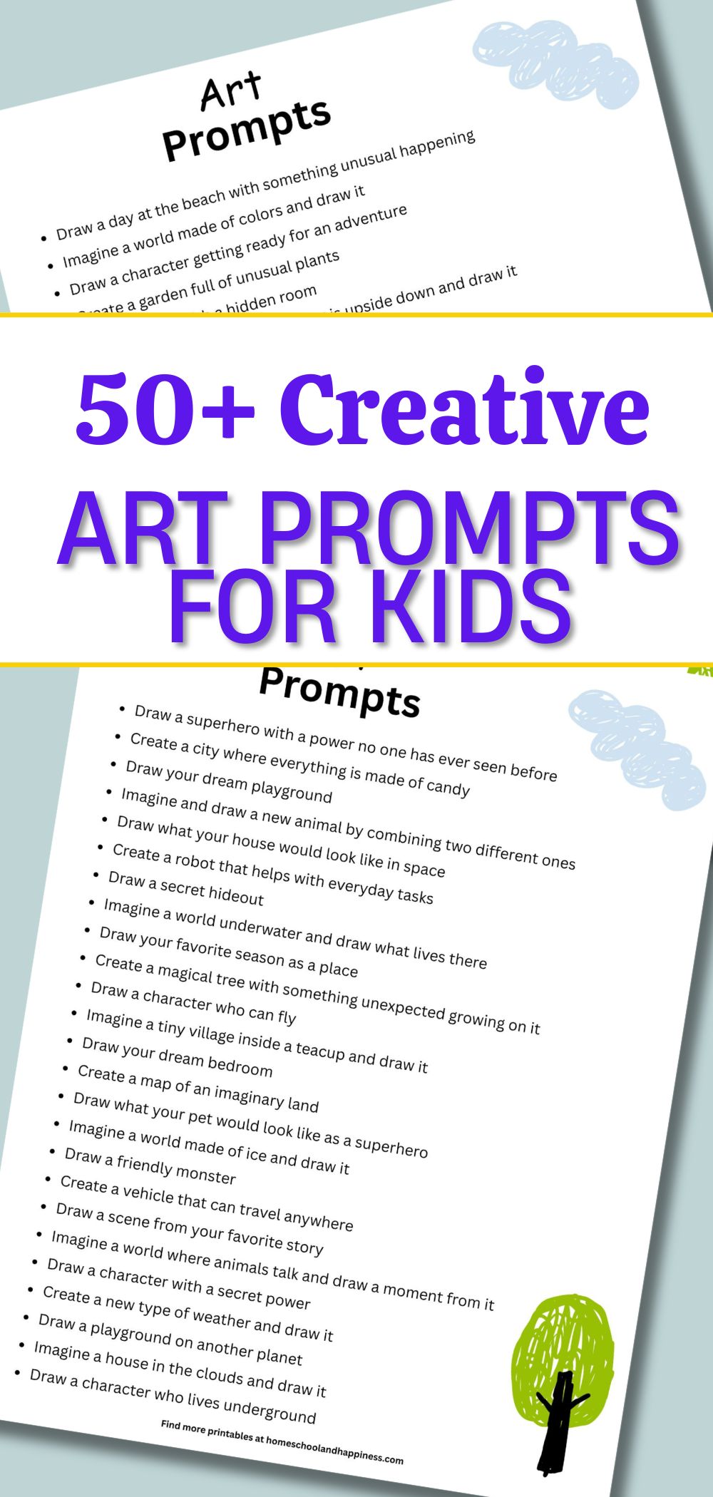 50 Creative Art Prompts for Kids (Printable Freebie)
